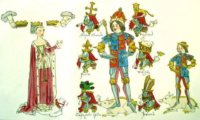 Richard III, Anne Neville and Duke of York from Rous Roll, redrawn in ...